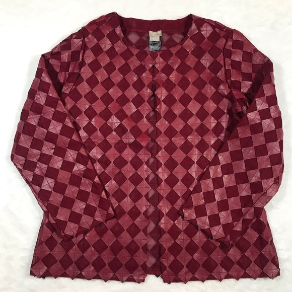 Chico's | Jackets & Coats | New Chicos Maroon Diamond Pattern Sheer ...